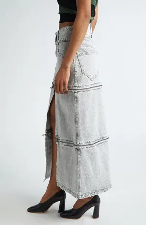 Vaquera Zip-off Tiered Denim Maxi Skirt