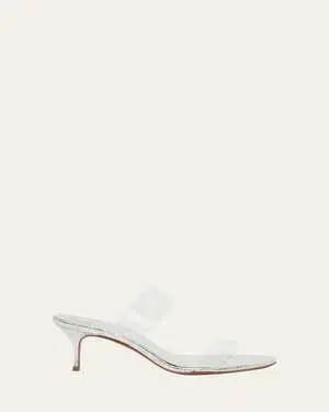 CHRISTIAN LOUBOUTIN Just Nothing Clear Red Sole Slide Sandals - Silver