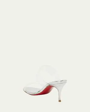 CHRISTIAN LOUBOUTIN Just Nothing Clear Red Sole Slide Sandals - Silver