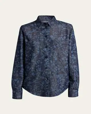 Giorgio Armani Shiny Floral Shirt - Denim