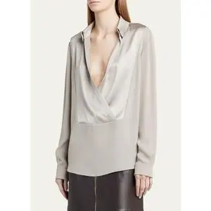 Giorgio Armani Silk Georgette Wrap Blouse - Silver