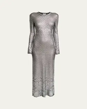 Rabanne Rabanne Long Metallic Lace Knit Dress - Silver