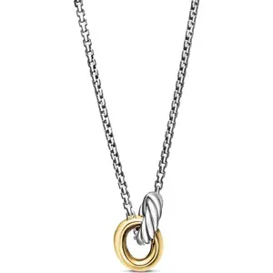 David Yurman Petite Cable Linked Hoop Pendant Necklace - Sterling Silver/ Gold