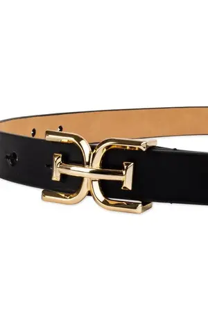 Sam Edelman Double E Logo Leather Belt - Black