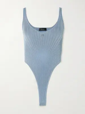MUGLER Embellished Ribbed Stretch-knit Bodysuit