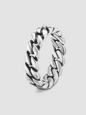 David Yurman Curb Chain Band Ring In Sterling 6mm