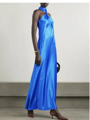 Galvan Portico Satin Halterneck Gown - Blue