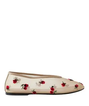 Khaite Marcy Embroidered Mesh Ballet Flats - Cream