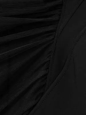 MUGLER Strapless Asymmetric Ruched Tulle-paneled Crepe Dress