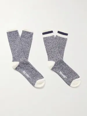 BEAMS Striped Ribbed Cotton-blend Socks Pack Of Two - Blue