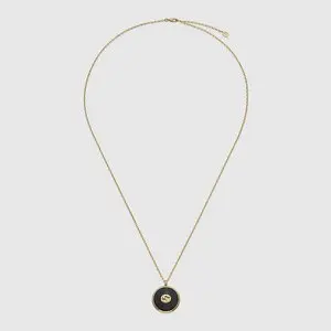 Gucci Interlocking G 18k Yellow Long Chain Necklace With Onyx And Diamond