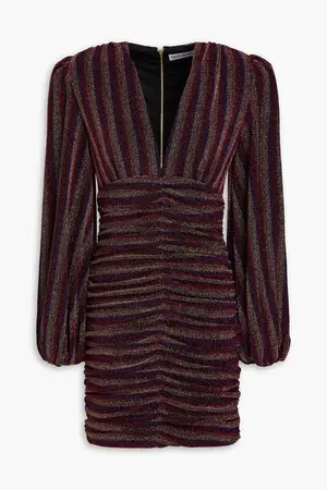 Rebecca Vallance Aisha Ruched Striped Lamé Mini Dress