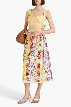 Zimmermann Floral-print Linen Midi Skirt