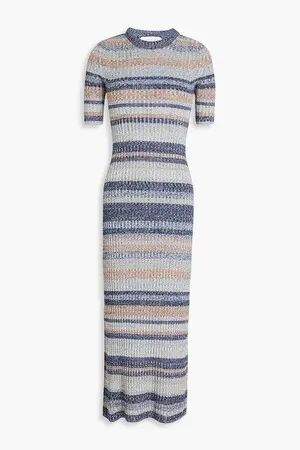 ワンピース M Cotton Striped Ribbed Knit Dress Zimmermann Striped Ribbed-Knit Midi Dress In Blue - 50% Off