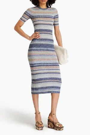 Zimmermann Striped Ribbed-Knit Midi Dress In Blue - 50% Off