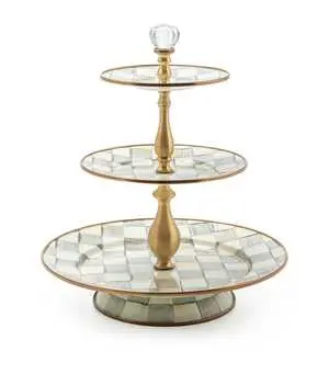MACKENZIE-CHILDS Sterling Check Three-tier Cake Stand - Grey