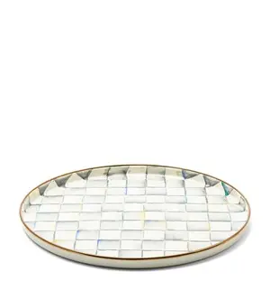 MACKENZIE-CHILDS Sterling Check Round Tray - Grey