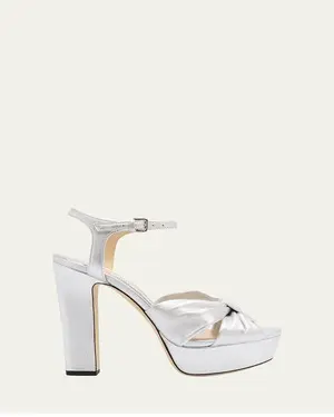 JIMMY CHOO Heloise Leather Platform Sandals - Silver