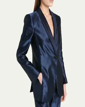 Giorgio Armani Linen Silk Blazer - Navy