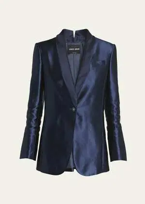 Giorgio Armani Linen Silk Blazer - Navy