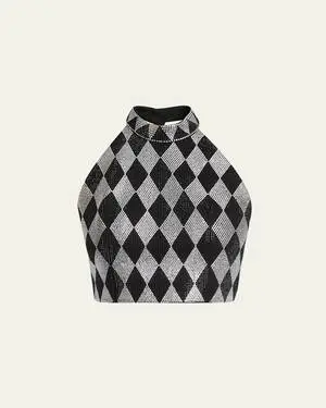 Balmain Diamond Print Crystal Embellished Halter Top