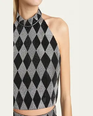 Balmain Diamond Print Crystal Embellished Halter Top