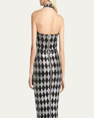 Balmain Diamond Print Crystal Embellished Halter Top