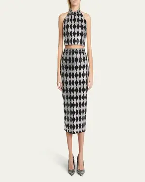 Balmain Diamond Print Crystal Embellished Halter Top