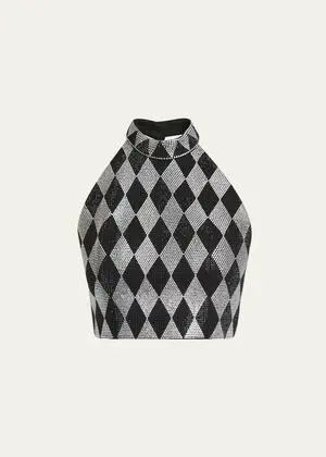 Balmain Diamond Print Crystal Embellished Halter Top