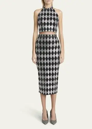 Balmain Diamond Print Crystal Embellished Halter Top