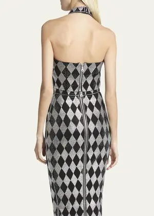Balmain Diamond Print Crystal Embellished Halter Top
