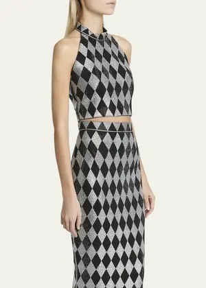 Balmain Diamond Print Crystal Embellished Halter Top