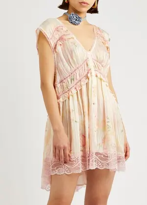 Free People Printed Chiffon Mini Dress
