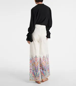 Etro Printed Cotton-blend Wide-leg Pants - White