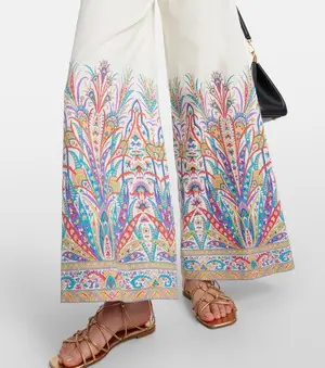 Etro Printed Cotton-blend Wide-leg Pants - White