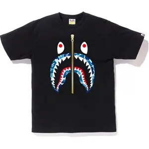 A BATHING APE Abc Gold Zip Shark T-shirt Black - Black/blue