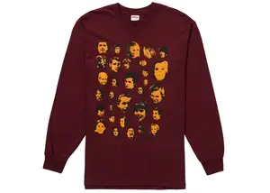Supreme Faces Long Sleeve Tee Shirt - Burgundy