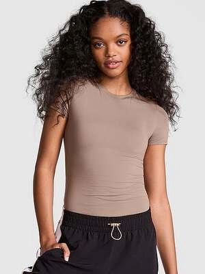 Pink Heart Mesh Tee - Brown