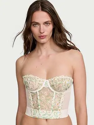 Victoria's Secret Dream Angels Daisy Chain Embroidery Strapless Corset Top - White,ivory