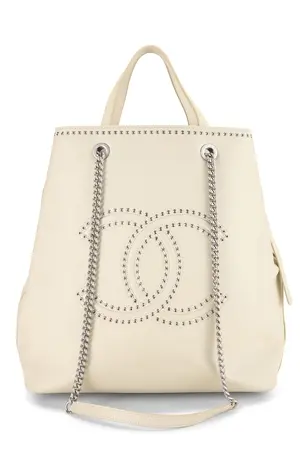Chanel Calfskin Coco Eyelet Shopping Tote - White