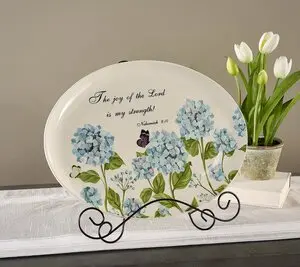 VALERIE PARR HILL As Is Prayer Oval Ceramic Platter With Metal Stand Valerie - One-color