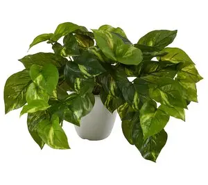 NEARLY NATURAL 9' Pothos Artificial Plant In Wh Ite Planter - One-color