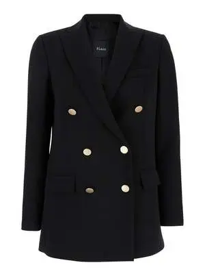 PLAIN Double-Breasted Cady Jacket With Golden Buttons - Black