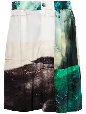 TAAKK Patchwork-print Silk Shorts