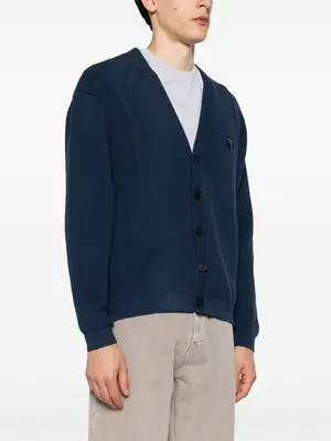 Maison Kitsuné Fox Head-patch V-neck Cardigan - Blue
