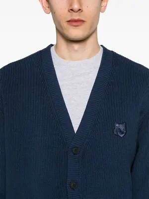 Maison Kitsuné Fox Head-patch V-neck Cardigan - Blue
