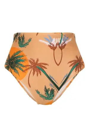 Raquel Diniz Palm-tree-print Bikini Bottom - Brown