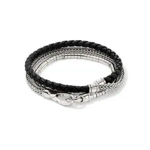 John Hardy Heishi Chain Wrap Sterling Silver And Leather Bracelet