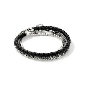 John Hardy Heishi Chain Wrap Sterling Silver And Leather Bracelet