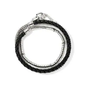 John Hardy Heishi Chain Wrap Sterling Silver And Leather Bracelet